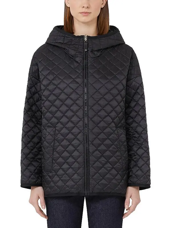 Max Mara Diamond Quilted Hooded Jacket - Black