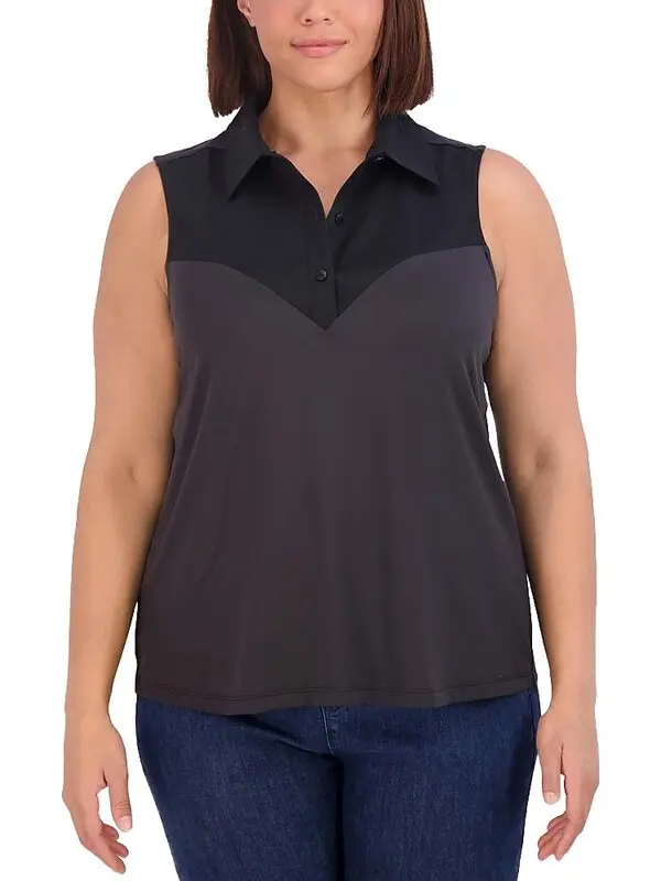 Foxcroft Mixed Media Top - Black