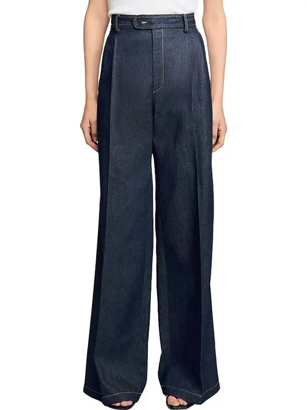 Sandro High-rise Wide Leg Denim Pants - Deep Blue