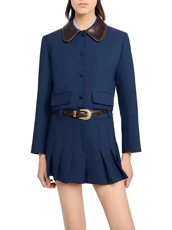Sandro Cropped Jacket - Navy Blue