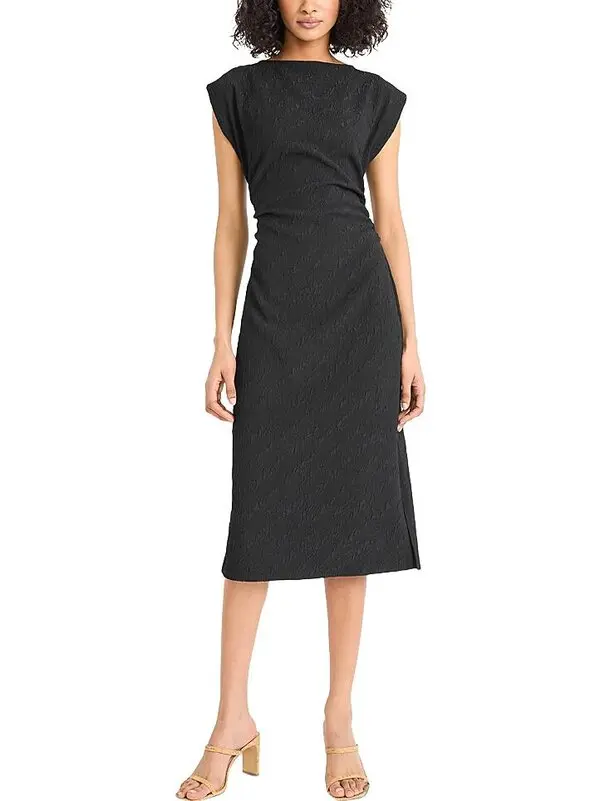 LUXELY Textured Cap Sleeve Midi Dress - Meteorite