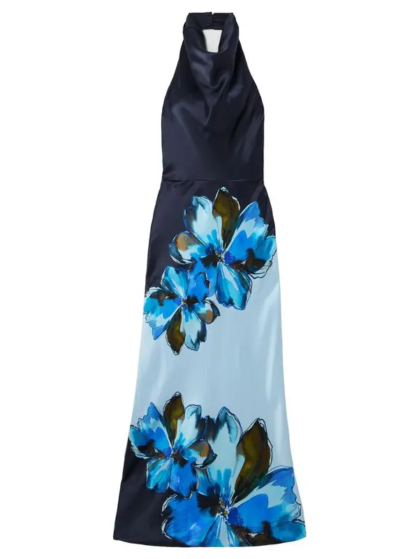 Rebecca Vallance Cyran Floral-print Silk-satin Maxi Dress - Blue