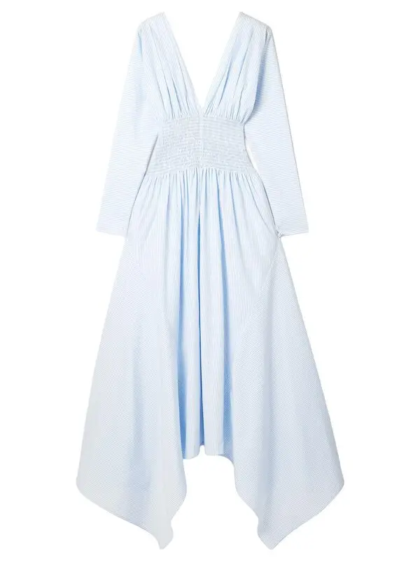 SALON 1884 Camicia Shirred Striped Cotton-poplin Midi Dress - Blue