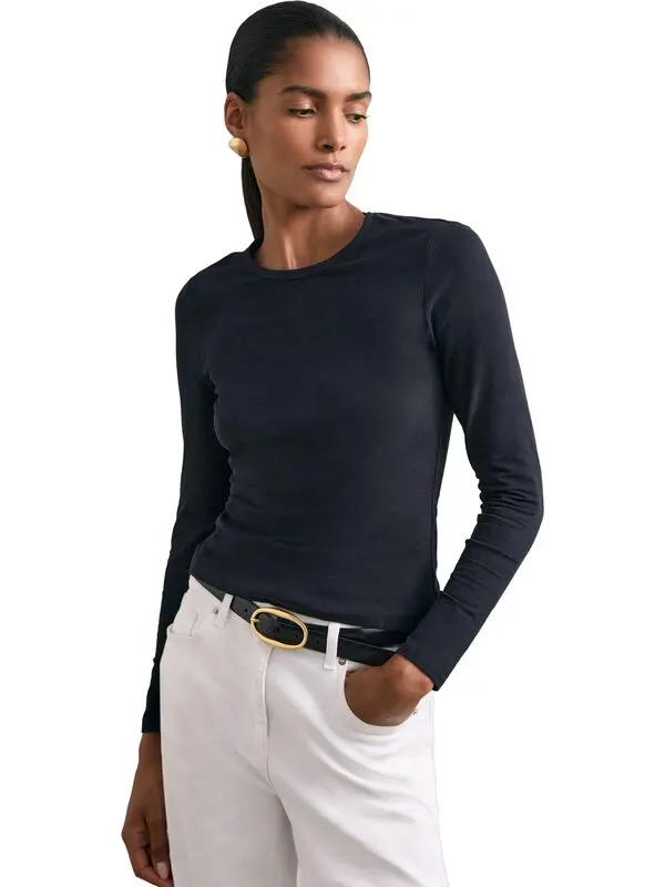 REISS Cotton Crew-neck Long-sleeve T-shirt - Black