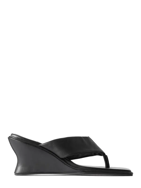 ST. AGNI Leather Wedge Sandals - Black
