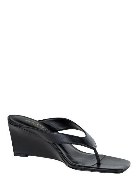 KENNETH COLE Susannah Wedge Sandal - Black Leather