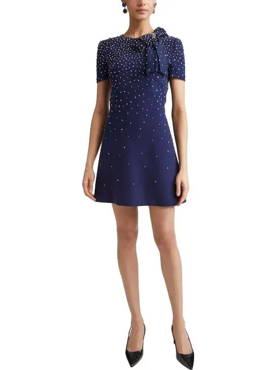 Carolina Herrera Crystal-embellished Stretch Crepe Minidress - Midnight