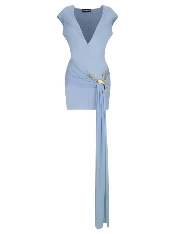 David Koma Draped Mini Dress With Bird Embellishment - Blue