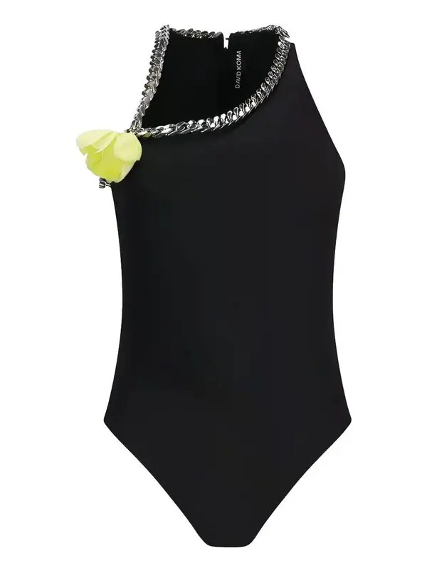 David Koma Chain-embellished One-shoulder Bodysuit - Black