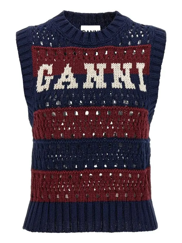 GANNI Striped Crochet Waistcoat - Multicolor