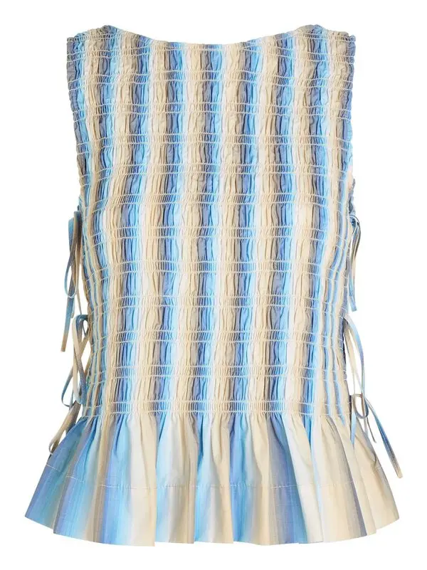 GANNI Ombre Stripe Smocked Cotton-poplin Top - Multicoloured