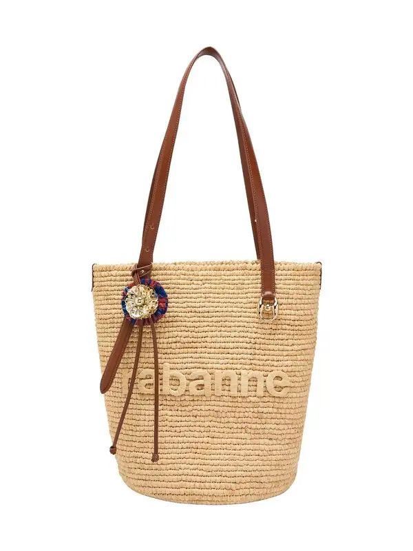 Rabanne Logo-embroidered Raffia Tote - Natural