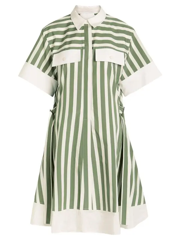 3.1 Phillip Lim Striped Cotton-blend Mini Shirt Dress - White And Green