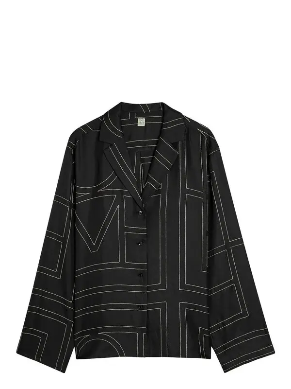 TOTEME Logo-embroidered Silk-satin Shirt - Black