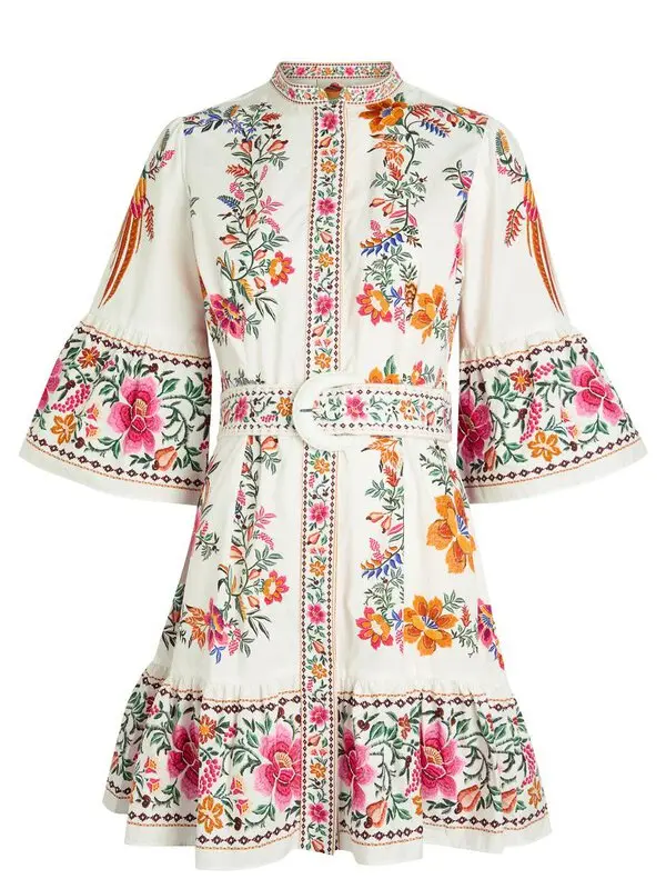 Farm Rio Printed Cotton Mini Dress - White