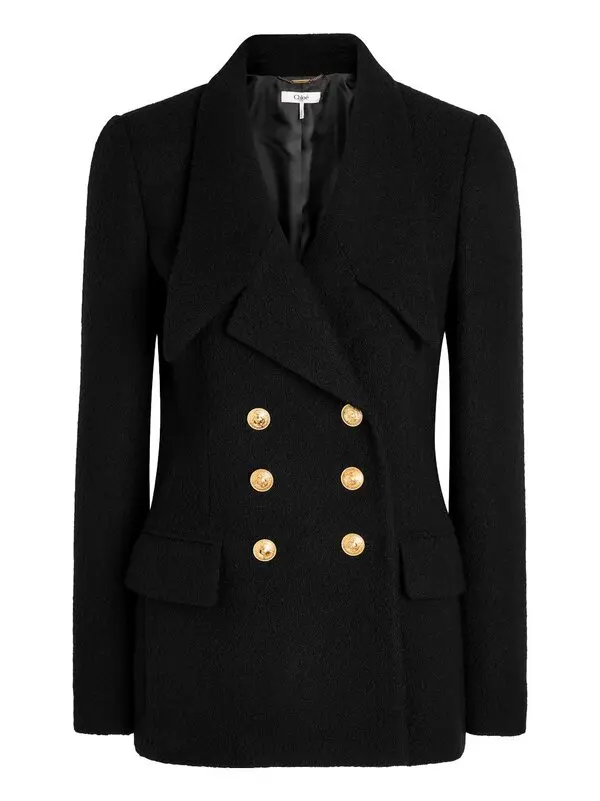Chloé Double-breasted Bouclé Wool-blend Blazer - Black