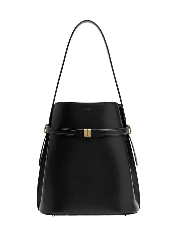 TOTEME Belted Leather Bucket Bag - Black