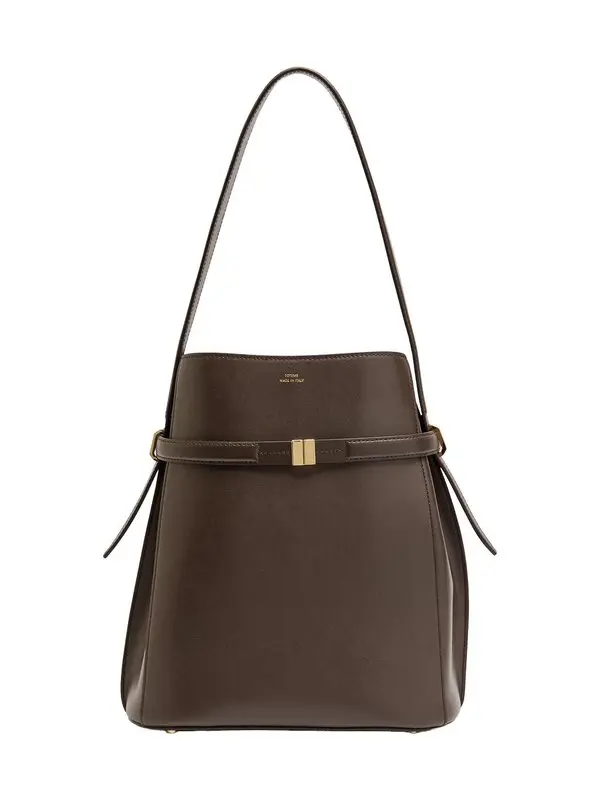 TOTEME Belted Leather Bucket Bag - Chocolate