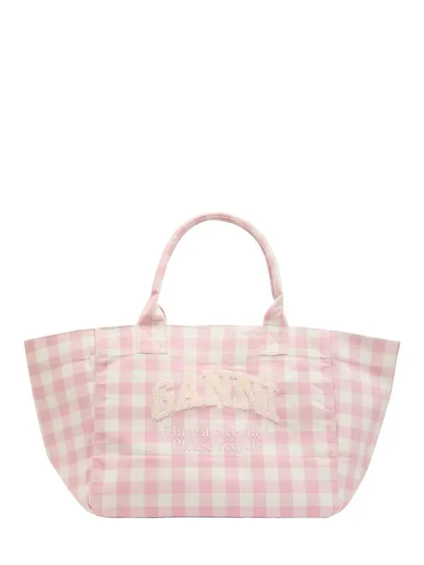 GANNI Vichy Checked Canvas Xxl Shopper Tote - Mauve