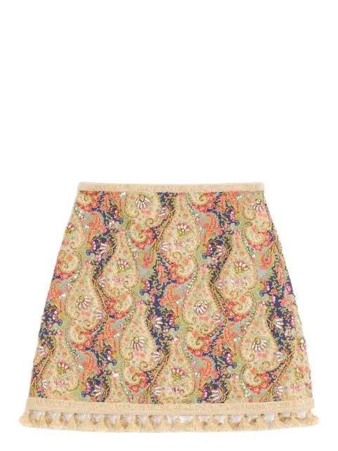Valentino Garavani Embroidered Piquet Skirt With Voyage Imaginaire Paisley Print - Multicolour