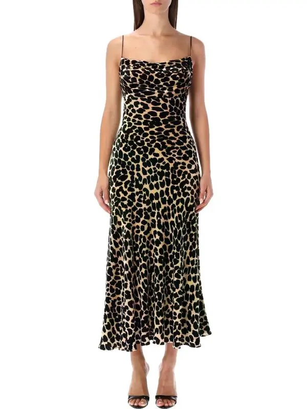 Balmain Leopard Print Velvet Midi Dress - Neutrals