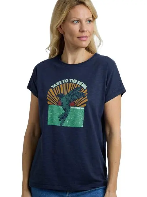 WEIRD FISH Fly Free Slub Graphic T-shirt - Dark Blue