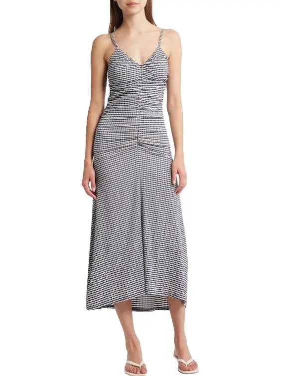 Rails Ruched Sleeveless Midi Dress - Navy Gingham