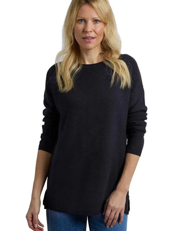 WEIRD FISH Dalla Knitted Crew Neck Jumper - Dark Navy