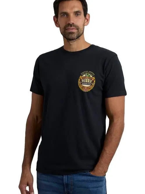WEIRD FISH Beer Guzzling Back Print Artist T-shirt - Black