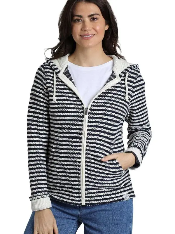 WEIRD FISH Fisher Full Zip Striped Macaroni Hoodie - Ecru
