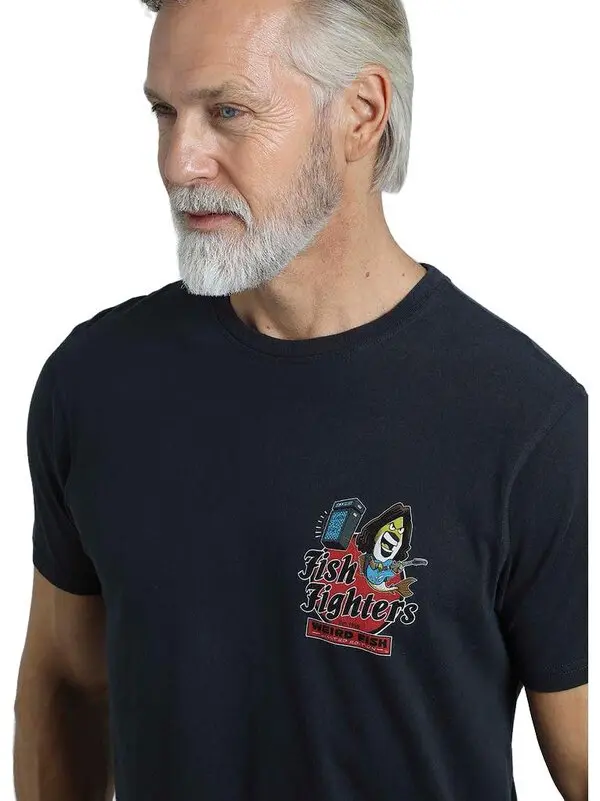 WEIRD FISH Fish Fighters Back Print Artist T-shirt - Navy