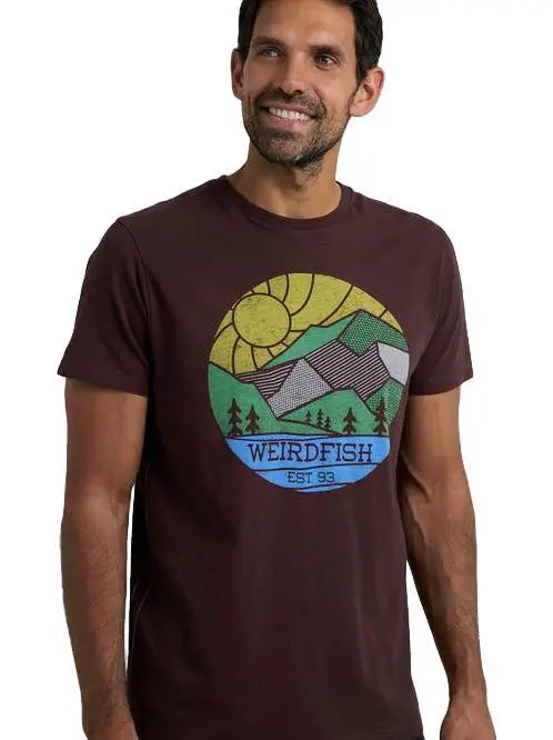 WEIRD FISH Foothills Front Print T-shirt - Mulled Wine
