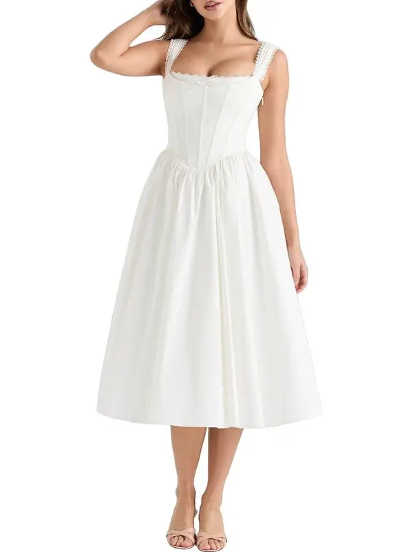 House Of Cb Amara Corset Cotton-blend Midi Dress - Cloud Dancer