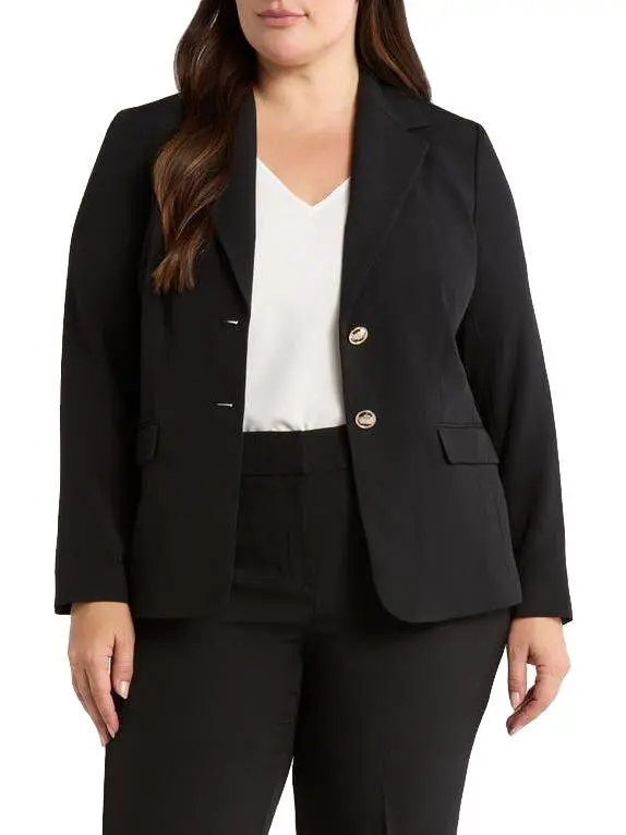 KASPER Stretch Crepe Two-button Blazer - Black