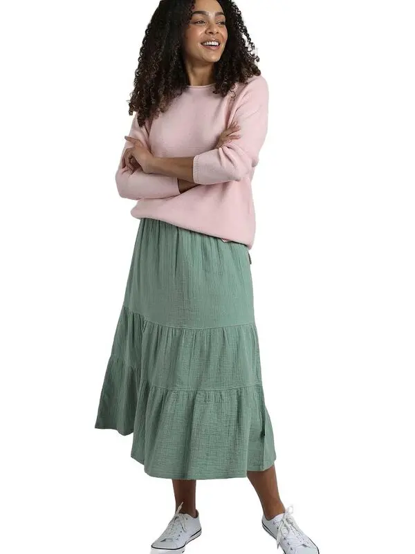 WEIRD FISH Lathika Tiered Midi Cotton Skirt - Army Green