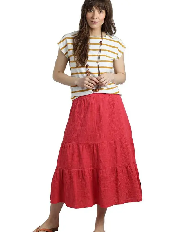 WEIRD FISH Lathika Tiered Midi Cotton Skirt - Crimson