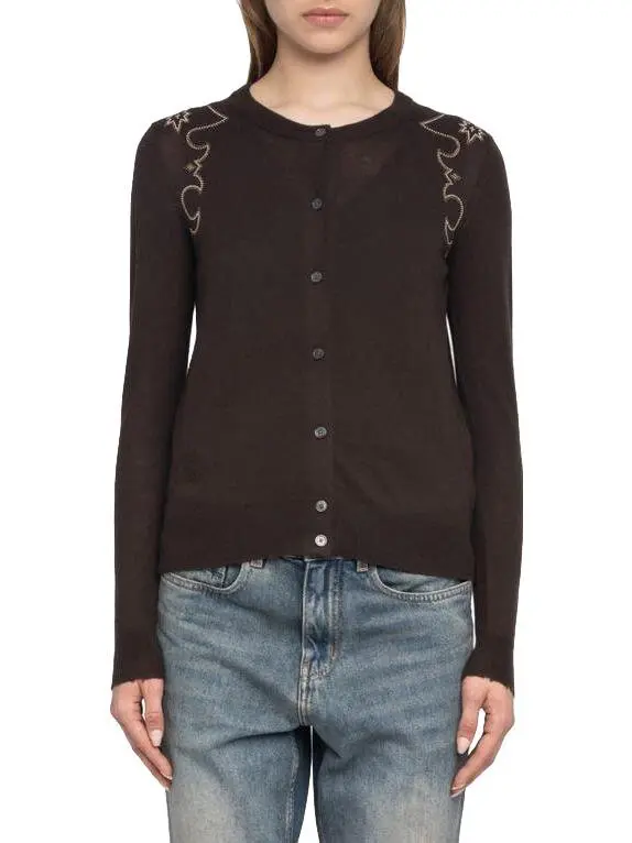 Zadig&Voltaire Missya West Strass Rhinestone Cardigan - Dark Chocolate
