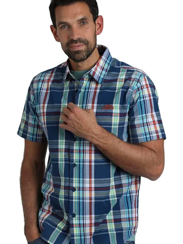 WEIRD FISH Judd Short Sleeve Check Shirt - Estate Blue