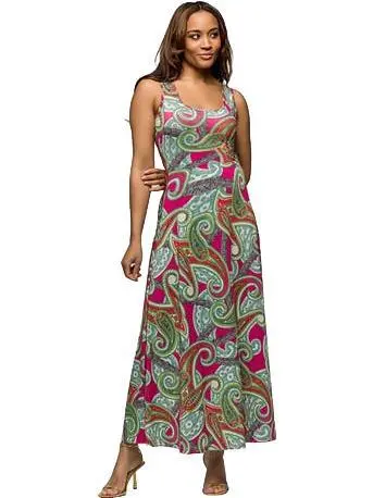 24SEVEN COMFORT APPAREL Maternity Paisley Print Sleeveless Maxi Dress - Pink Multi
