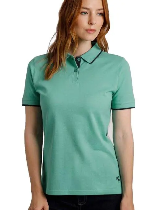WEIRD FISH Pammie Pique Polo Shirt - Aqua Marine