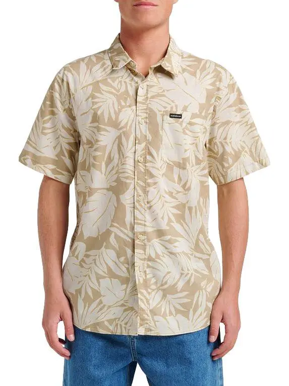 Quiksilver Palm Trip Classic Leaf Print Short Sleeve Cotton Button-up Shirt - Twill