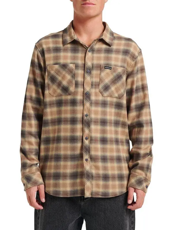 Quiksilver Terrace Ombre Check Stretch Flannel Button-up Shirt - Almond