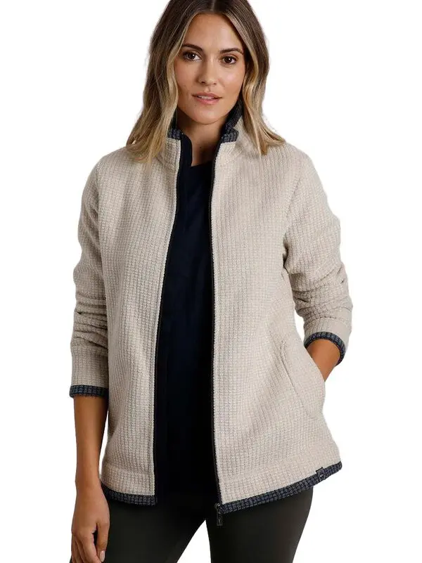 WEIRD FISH Ariana Full Zip Grid Fleece - Ecru
