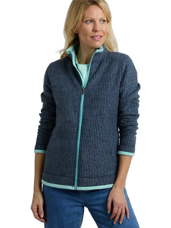 WEIRD FISH Ariana Full Zip Grid Fleece - Rich Navy