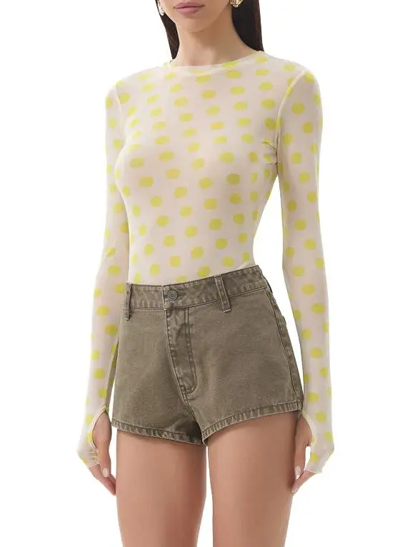 AFRM Kaylee Printed Long Sleeve Mesh Top - Sun Dot