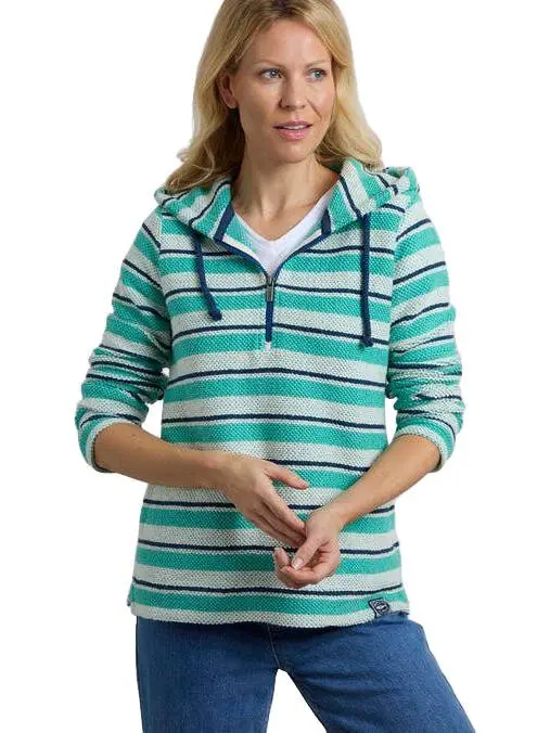 WEIRD FISH Ally 1/4 Zip Striped Hoodie - Aqua Marine