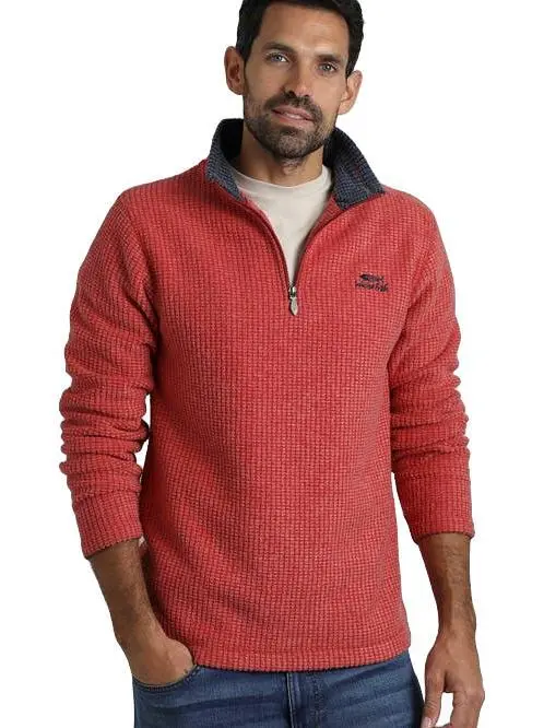 WEIRD FISH Newark 1/4 Zip Grid Fleece - Barberry Red Marl
