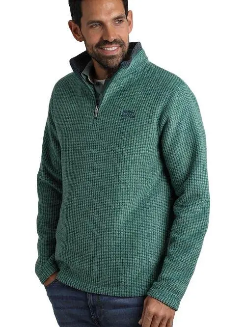 WEIRD FISH Newark 1/4 Zip Grid Fleece - Leaf Green