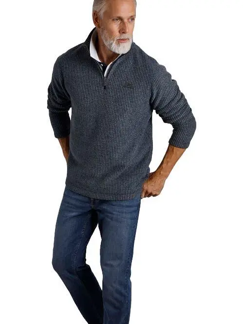 WEIRD FISH Newark 1/4 Zip Grid Fleece - Navy