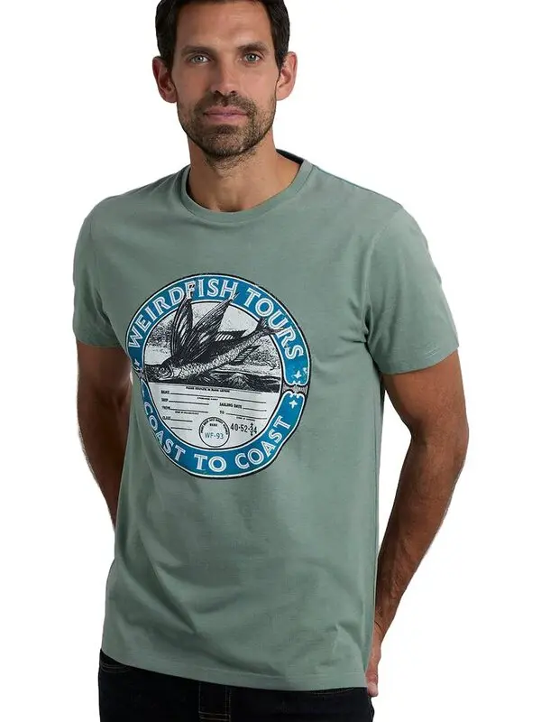 WEIRD FISH Coasting Front Print Graphic T-shirt - Dusty Teal